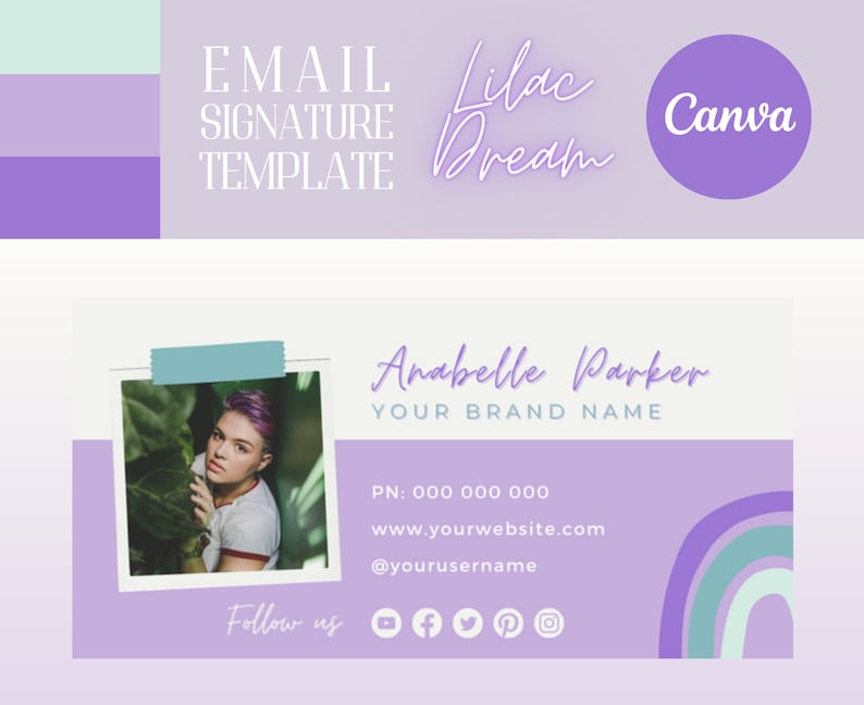Email Signature Template Canva | Lilac Branding Business Email ...
