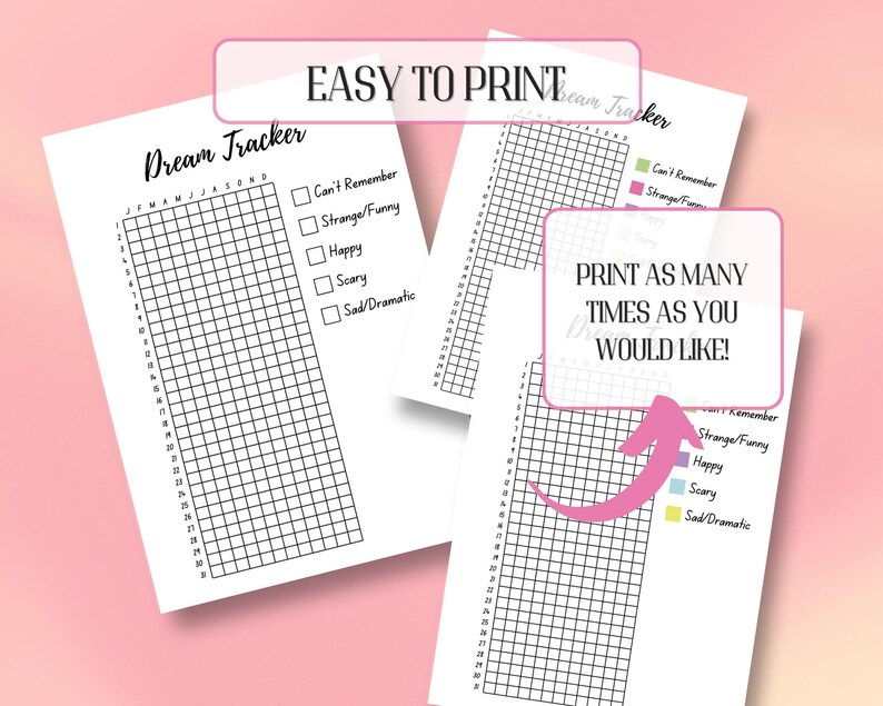 Printable Dream Tracker, Dream Log, Sleep Tracking, Dream Analysis ...
