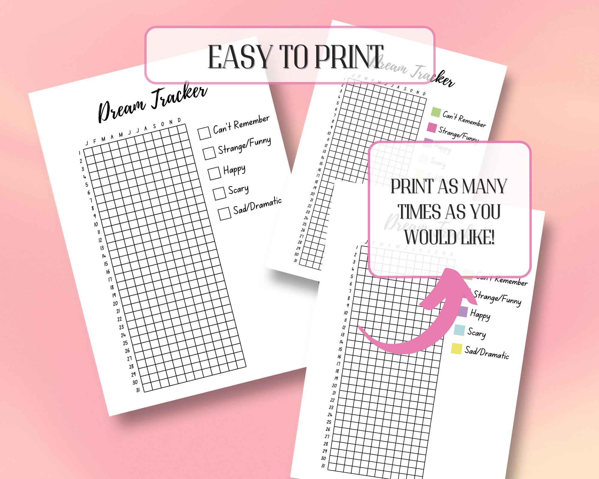 Printable Dream Tracker, Dream Log, Sleep Tracking, Dream Analysis ...