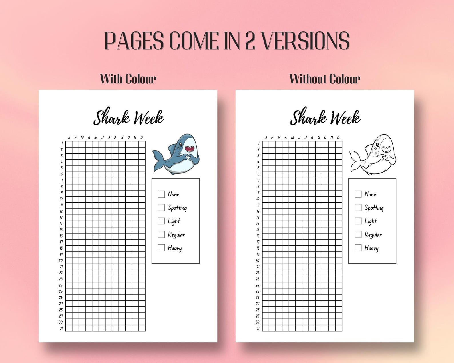 Shark Week Tracker, Bullet Journal Page, Period Cycle Diary, Women ...