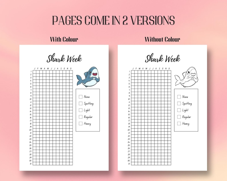 Shark Week Tracker, Bullet Journal Page, Period Cycle Diary, Women ...