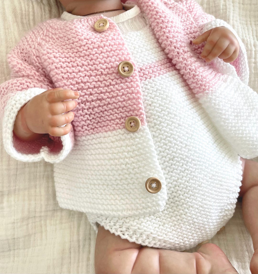 Hand Knitted Organic Cotton Baby Romper Set: Cardigan Outfit - Etsy