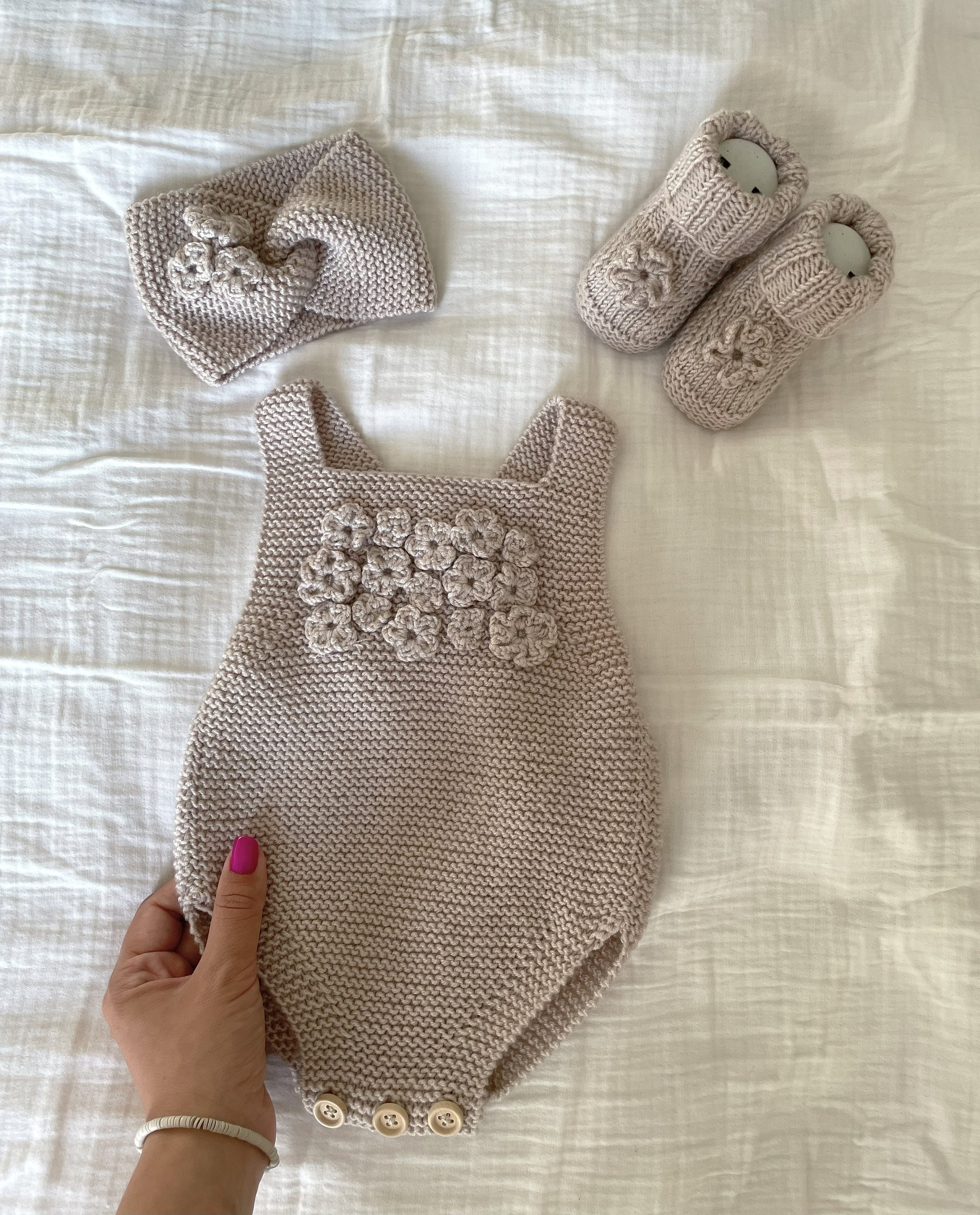 Hand Knitted Baby Romper Set Hand Knitted Headband Knitted - Etsy