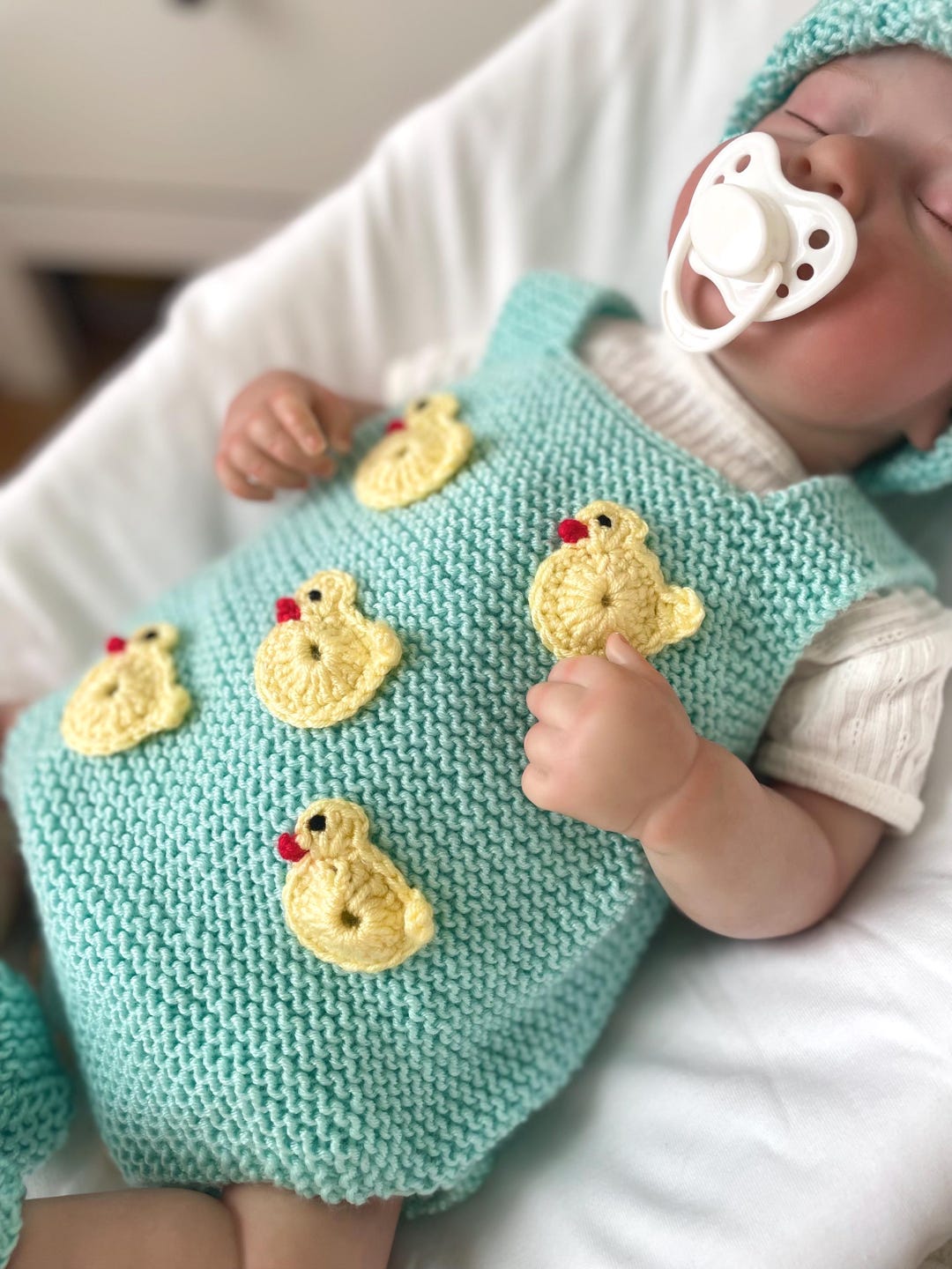 Hand Knitted Baby Romper Set | Duck-themed Baby Romper Set | Organic ...