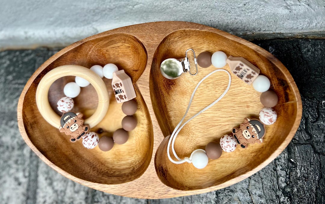 Boy Cow With Milk Jug Paci Clip and Matching Rattle Toy - Etsy