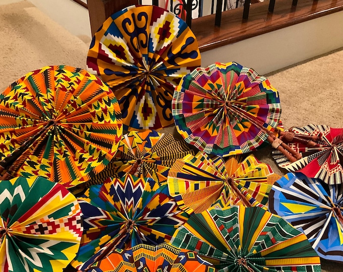 Hand Fan, Africa Fan , Ankara Print, African Print Fans With Leather ...