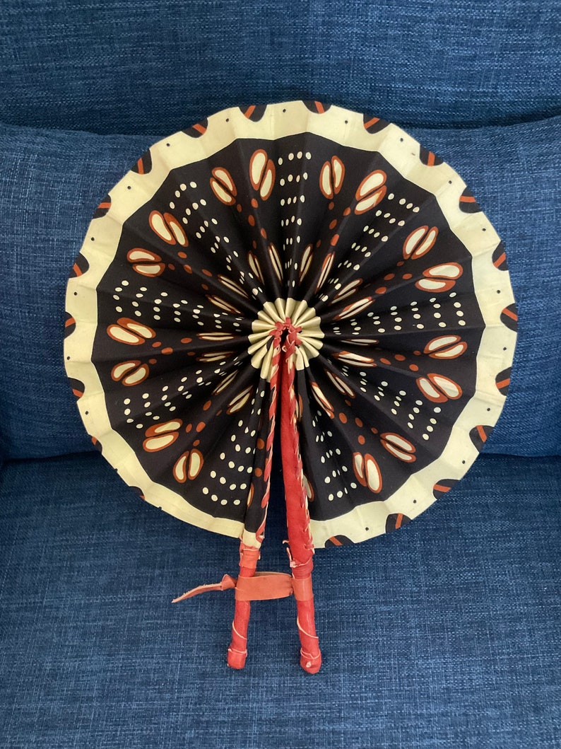 African Fabric Hand Fan With Leather Handle Decorative Fan - Etsy