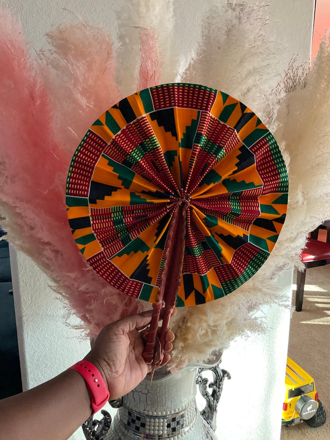 3 Kente Print Hand Fan Set, Africa Fan Folding, Kente Hand Held Fan ...