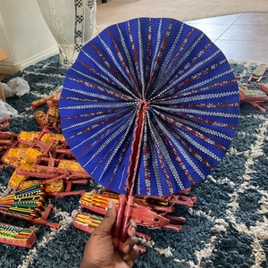 African Fabric Hand Fan With Leather Handle, Decorative Fan Made With ...