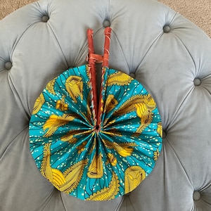 African Fabric Hand Fan With Leather Handle, Decorative Fan Made With ...