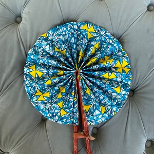 African Fabric Hand Fan With Leather Handle, Decorative Fan Made With ...