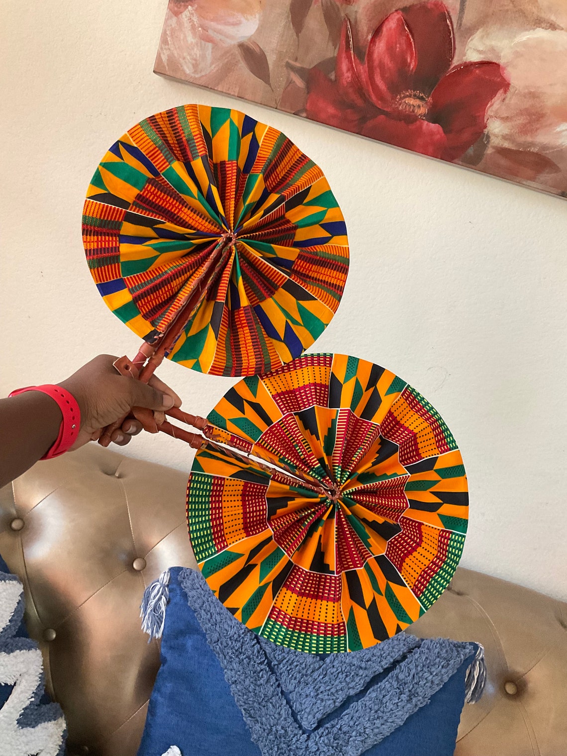 3 Kente Print Hand Fan Set, Africa Fan Folding, Kente Hand Held Fan ...