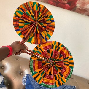 3 Kente Print Hand Fan Set, Africa Fan Folding, Kente Hand Held Fan ...