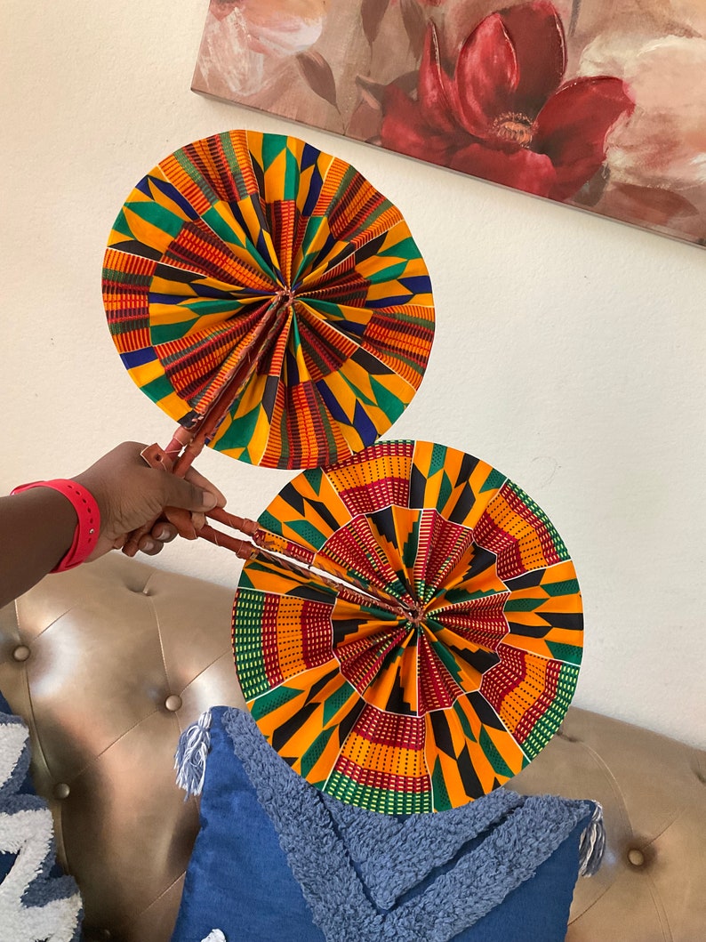 3 Kente Print Hand Fan Set, Africa Fan Folding, Kente Hand Held Fan ...