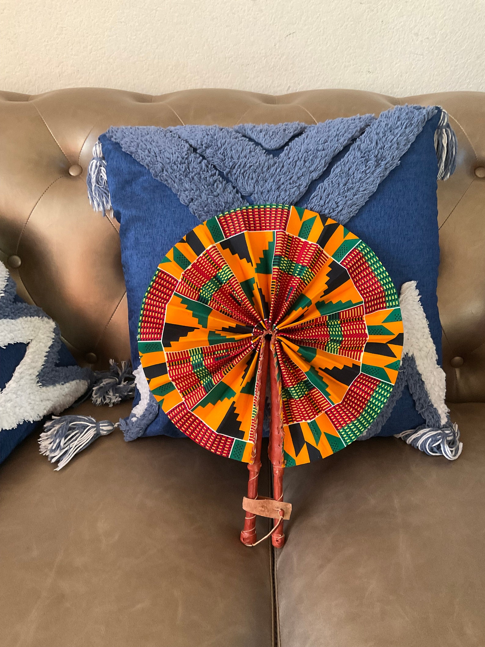 3 Kente Print Hand Fan Set, Africa Fan Folding, Kente Hand Held Fan ...