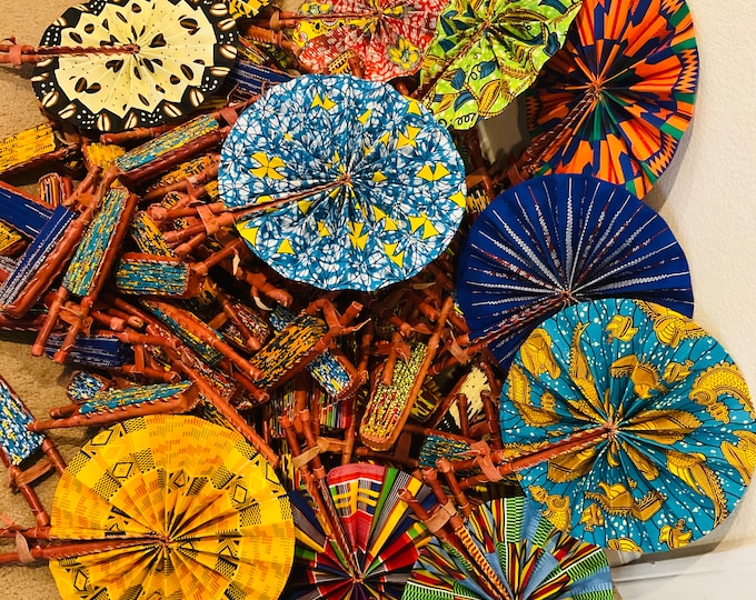 African Fabric Hand Fan With Leather Handle, Decorative Fan Made With ...