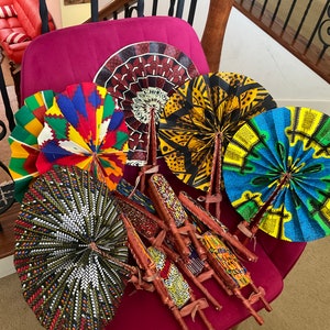 Hand Fan, Africa Fan , Ankara Print, African Print Fans With Leather ...