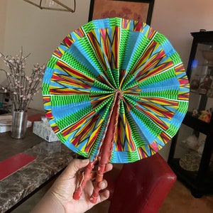 African Fabric Hand Fan With Leather Handle, Decorative Fan Made With ...