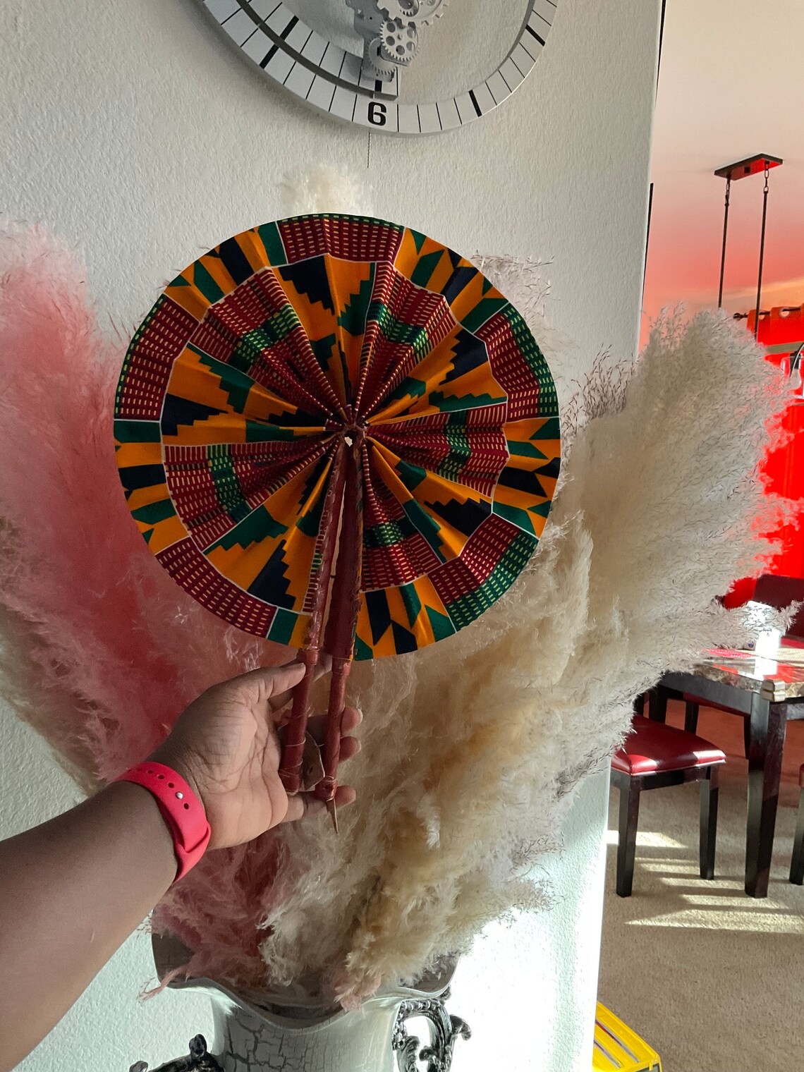 3 Kente Print Hand Fan Set, Africa Fan Folding, Kente Hand Held Fan ...