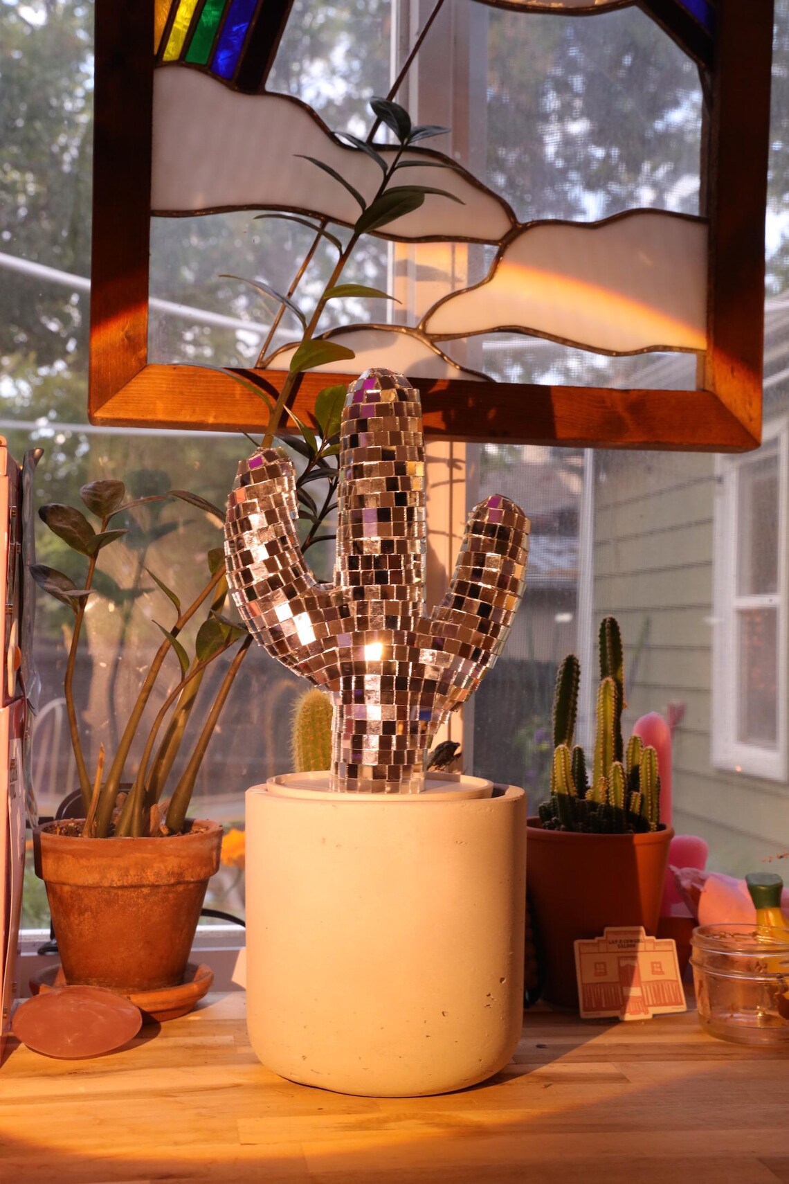 Disco Cactus Decor, Funky Handmade Western Cacti in Concrete Pot - Etsy