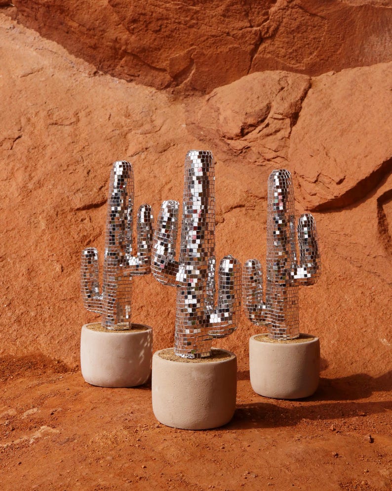 Disco Cactus Decor, Funky Handmade Western Cacti in Concrete Pot - Etsy