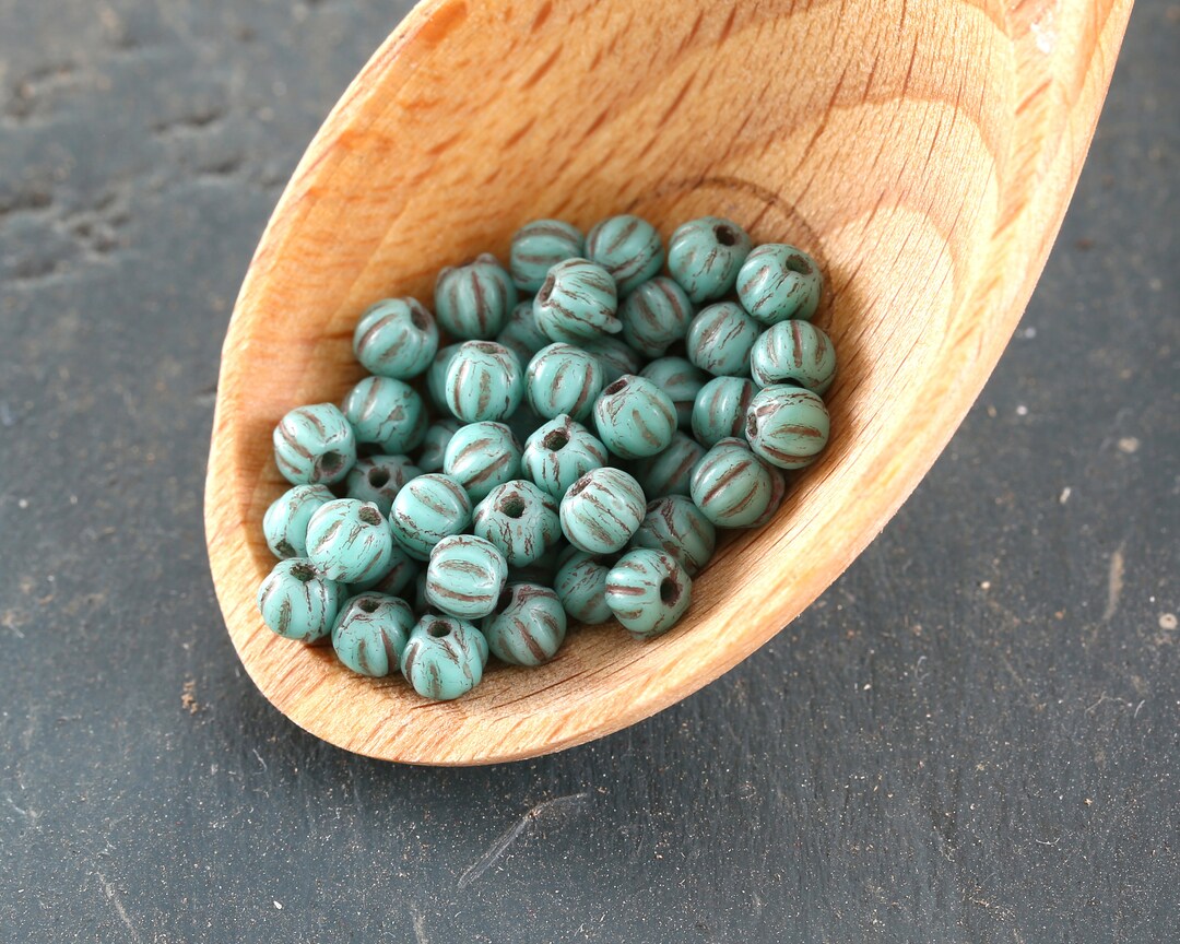 Czech Glass 3mm Melon Round - Matte Light Turquoise W/ Chocolate - Etsy
