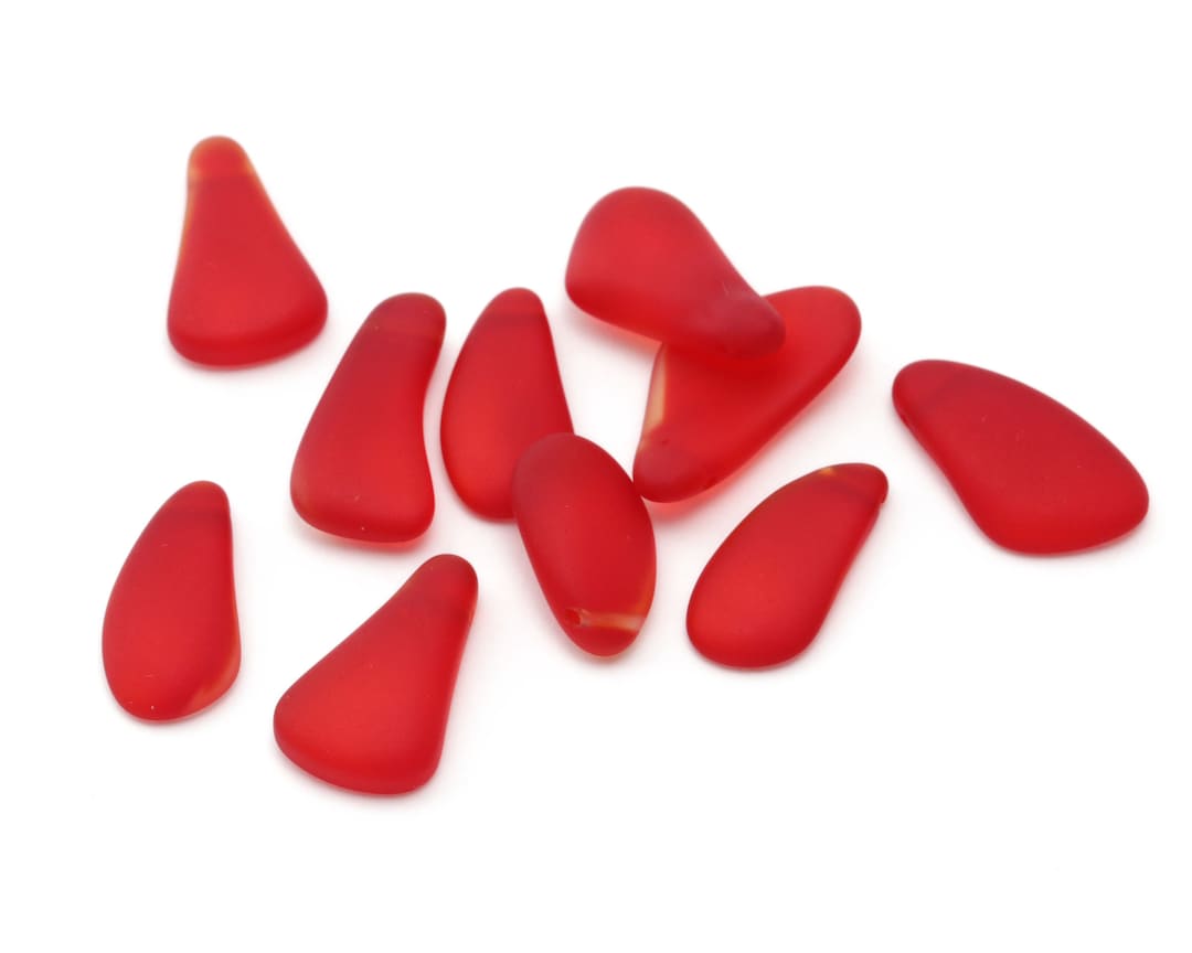 Cherry Red Beach-style Glass Side Drilled Freeform Drop 10-15x21-28mm ...