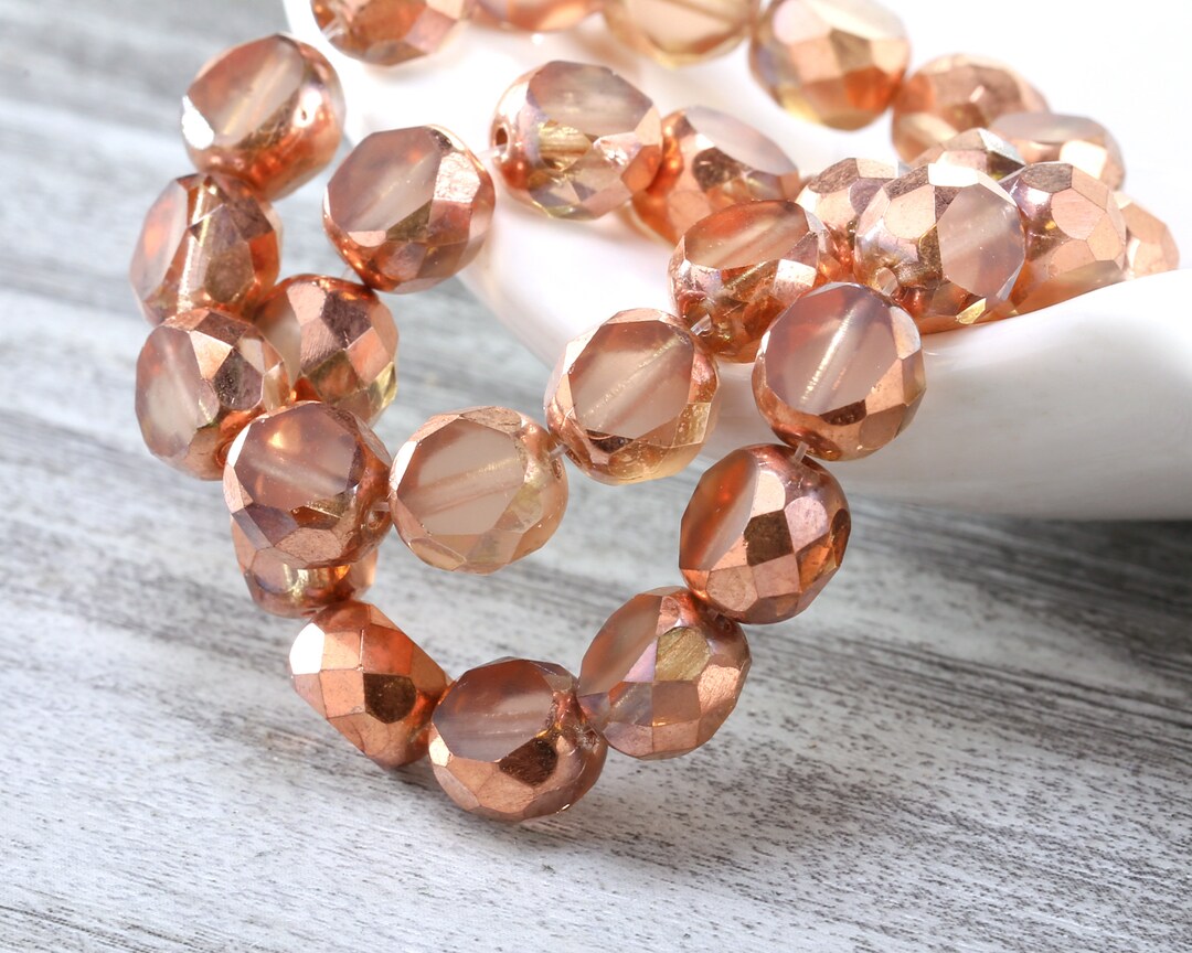 Czech Glass 8x7mm Faceted Table Cut Oval - Rosaline W/ Copper Luster - Etsy