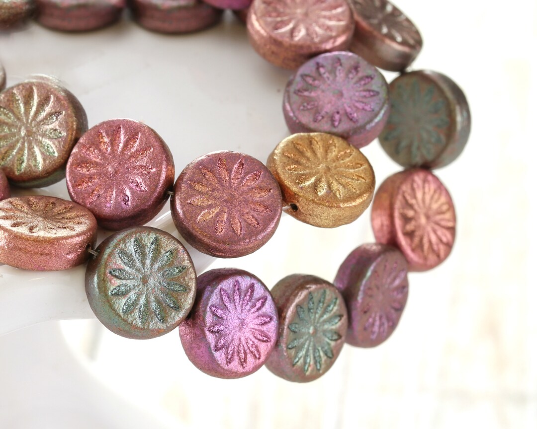 Czech Glass 12mm Daisy Coin - Autumn Metallics - Etsy