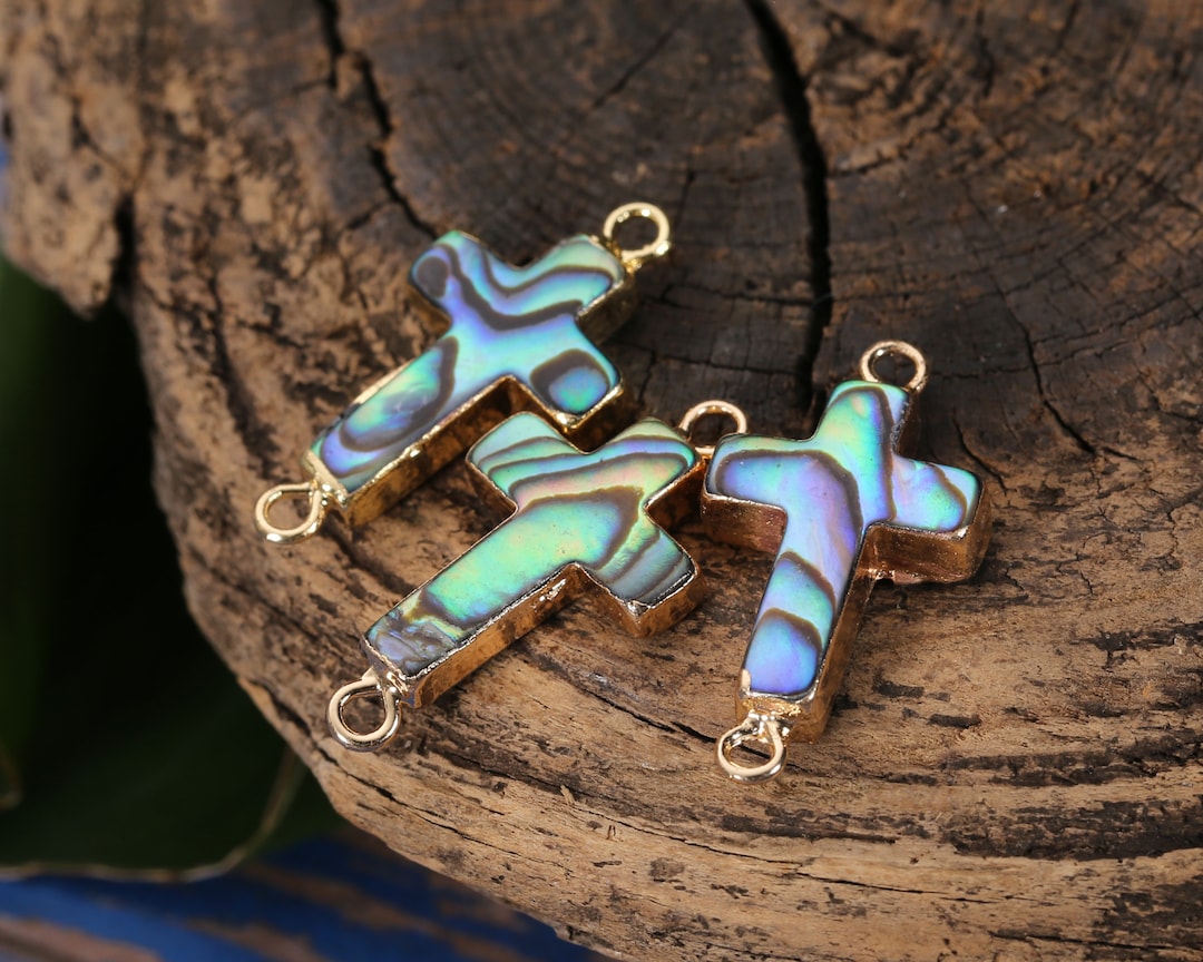 Abalone Cross Focal Link W/ Gold Finish 25x13mm - Etsy