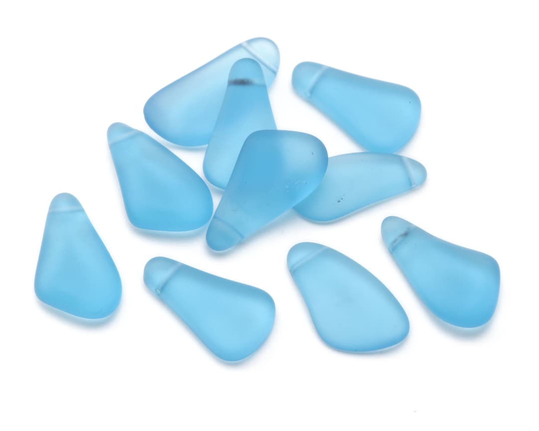 Pacific Blue Beach-style Glass Side Drilled Freeform Drop 10-15x21-28mm ...