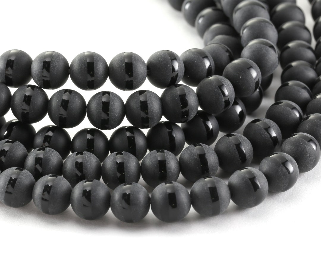 Matte Black Onyx W/ Polished Stripe Round 8mm Beads - Etsy