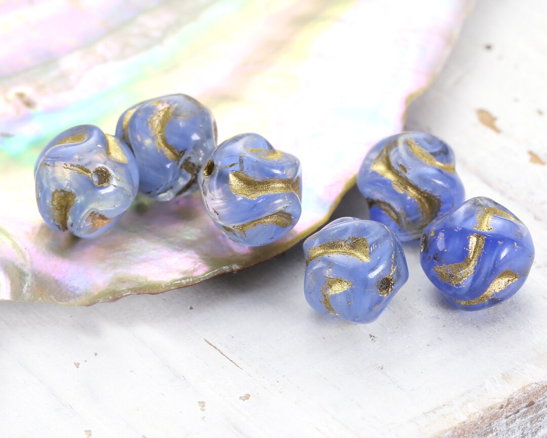 Czech Glass 8mm Twisted Round - Crystal & Starflower Swirl W/ Gold ...