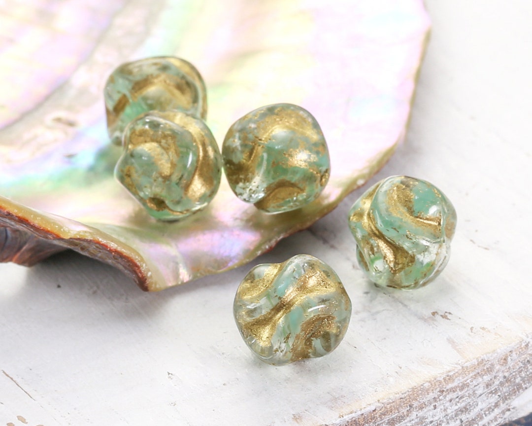 Czech Glass 8mm Twisted Round - Crystal & Turquoise Swirl W/ Gold ...