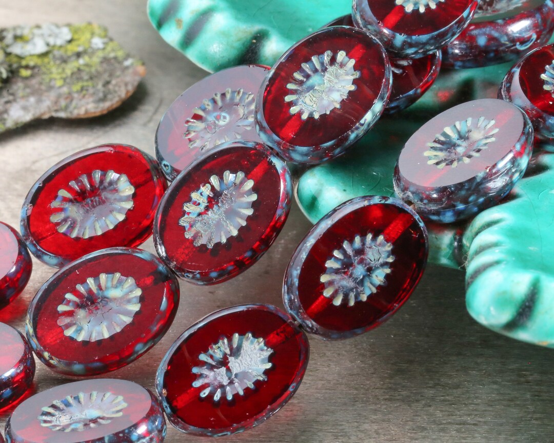 Czech Glass 14x10mm Oval Star Window - Garnet Picasso - Etsy