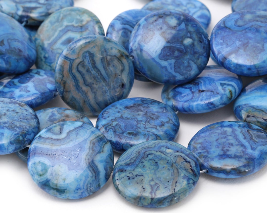 Larimar Blue Crazy Lace Agate Puff Coin 30mm Beads - Etsy