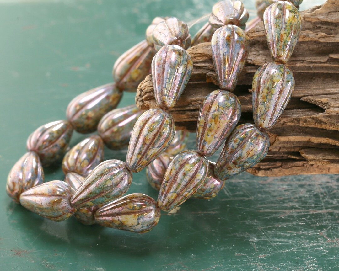 Czech Glass 13x8mm Melon Teardrop Opaque Bluestone W/ - Etsy