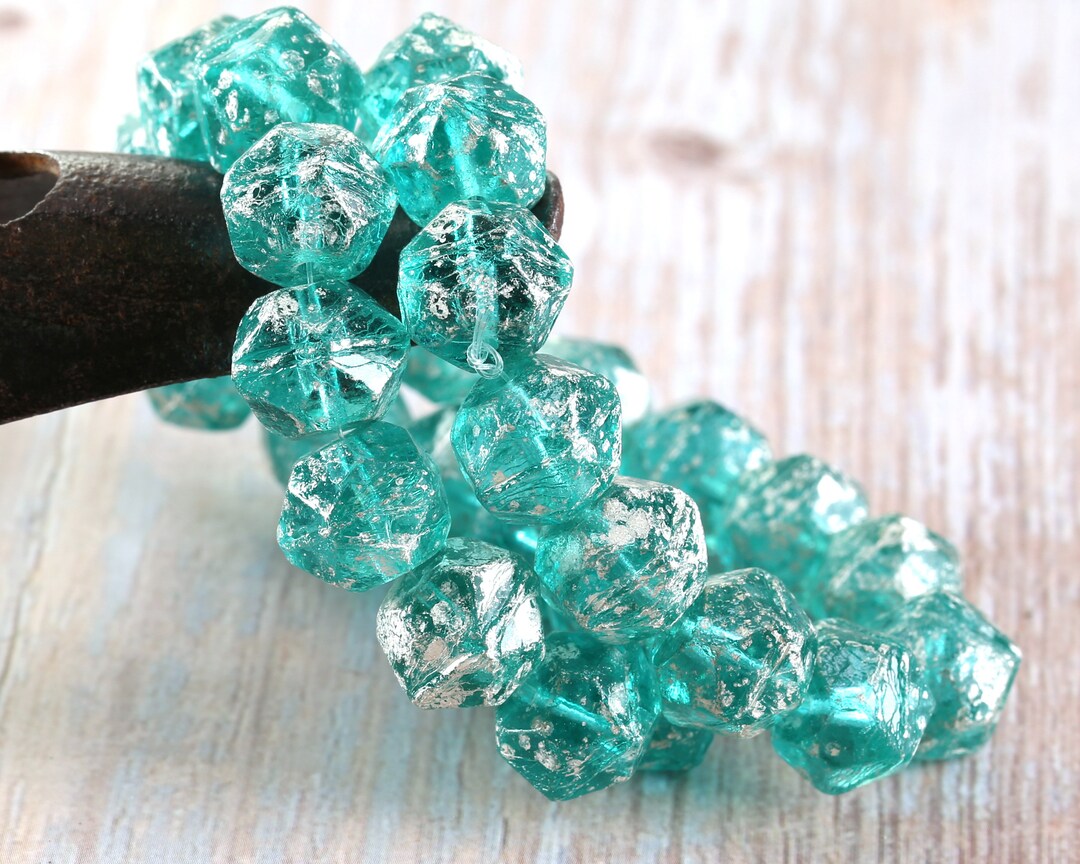 Czech Glass 8x10mm English Cut Bead - Island Blue W/ Mercury Finish - Etsy