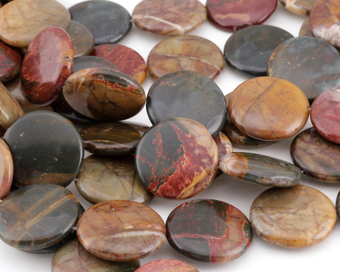 Red Creek Jasper Puff Coin 30mm Beads - Etsy