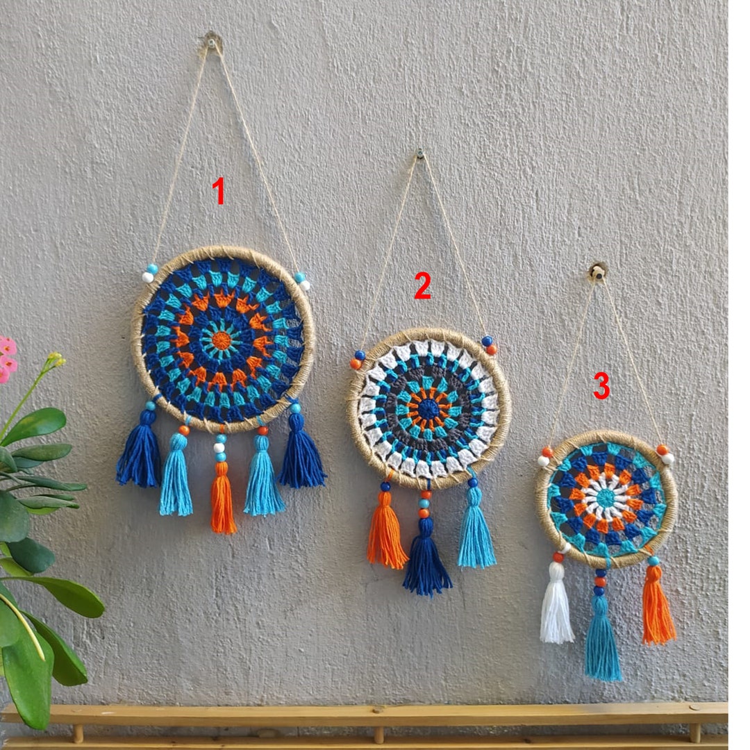 Handmade Macrame Circle Wall Hanging - Boho Style Home Decor. Set of 3 ...