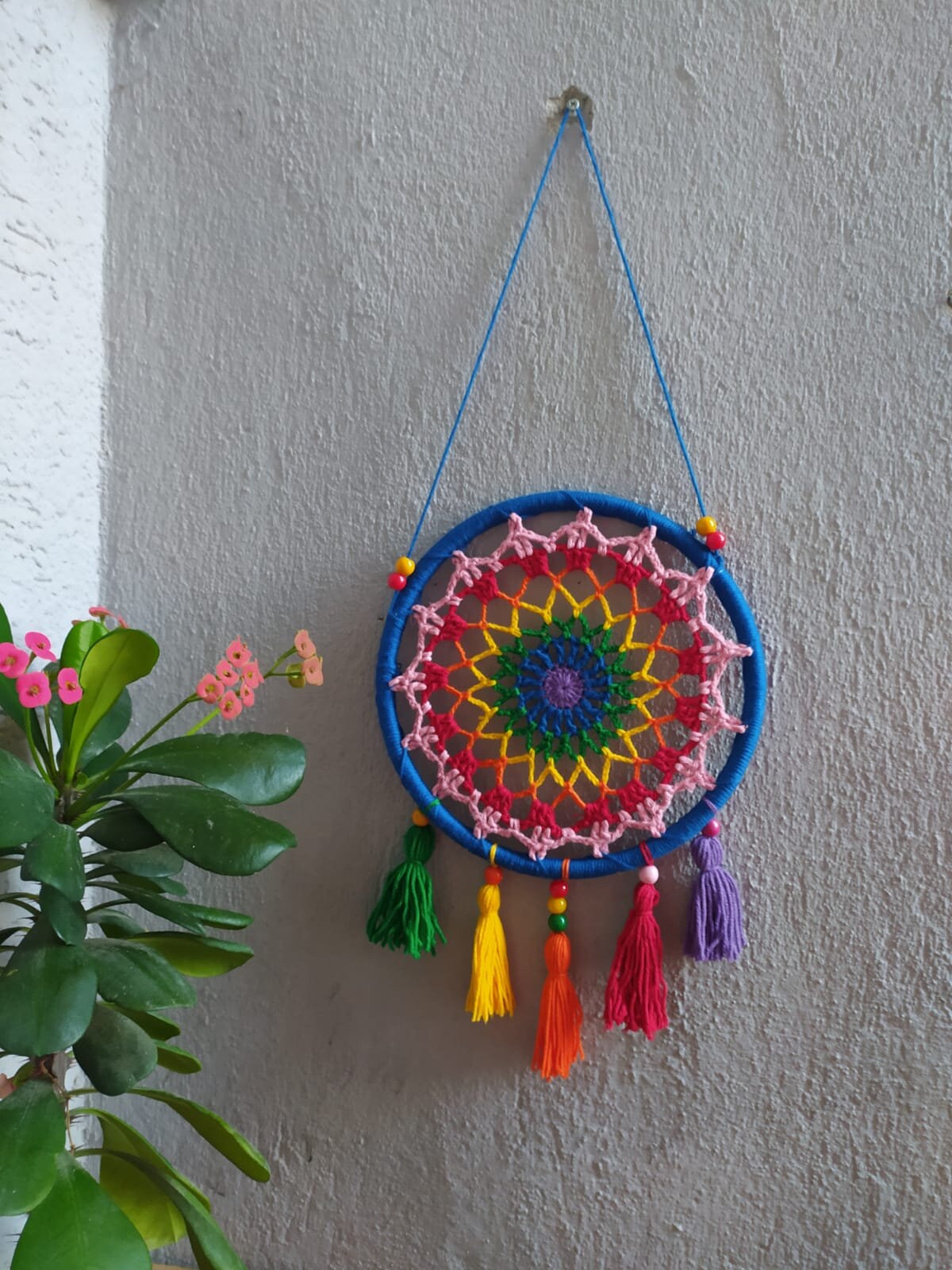 Handmade Colorful Macrame Mandala Wall Hanging With Tassels and Beads ...