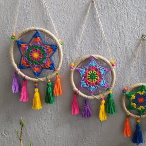 Crochet Colorful Star Macrame Wall Decoration in Hoop,macrame Wall ...