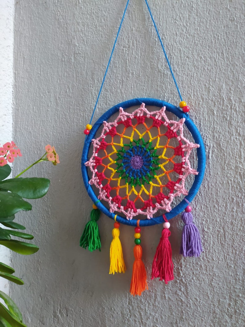Handmade Colorful Macrame Mandala Wall Hanging With Tassels and Beads ...