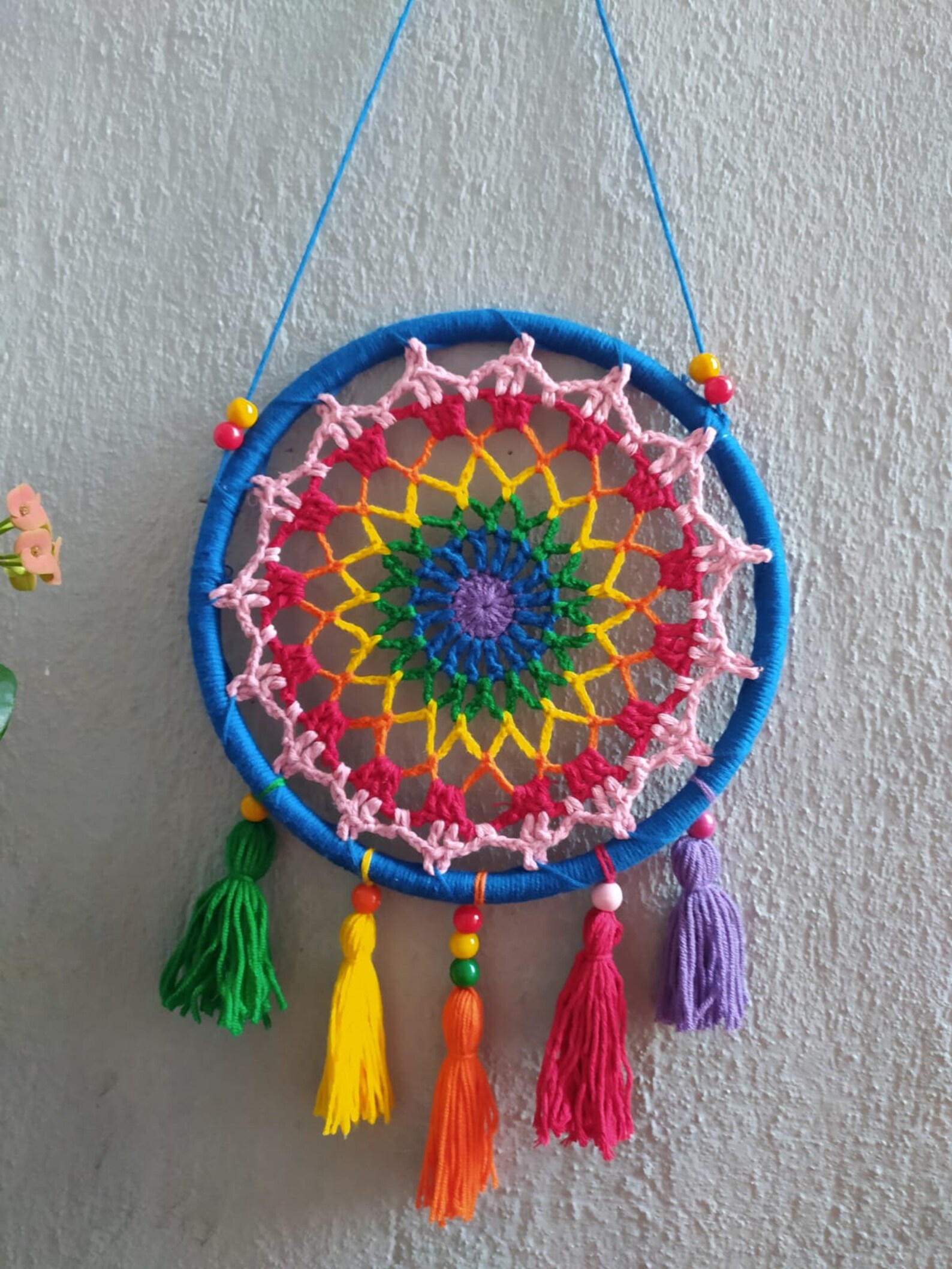 Handmade Colorful Macrame Mandala Wall Hanging With Tassels and Beads ...