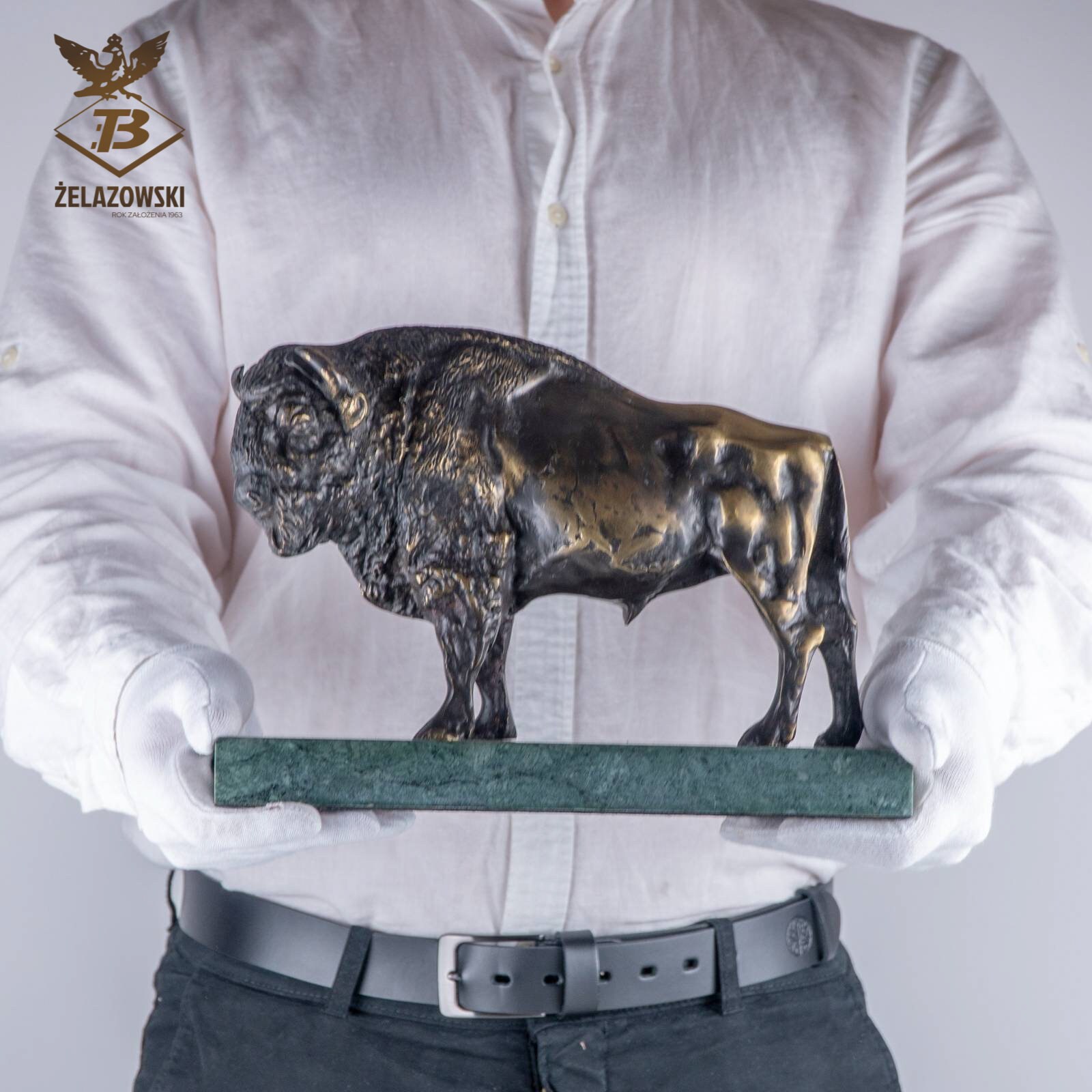 Vintage Brass Bison Sculpture, Marble or Granite Base, Patinated ...