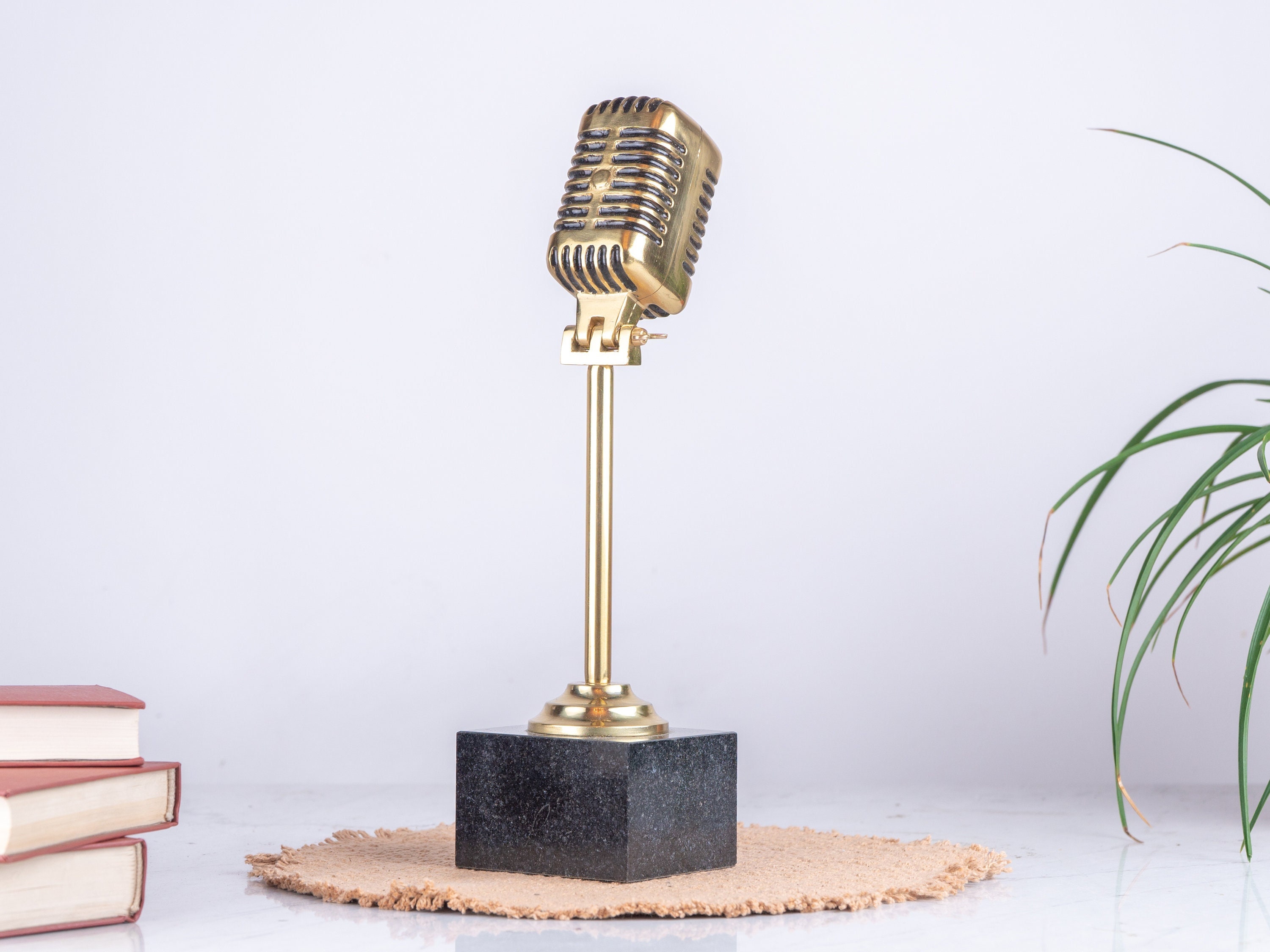 Vintage Microphone Statue, Gift for Musician, Granite Black Base ...