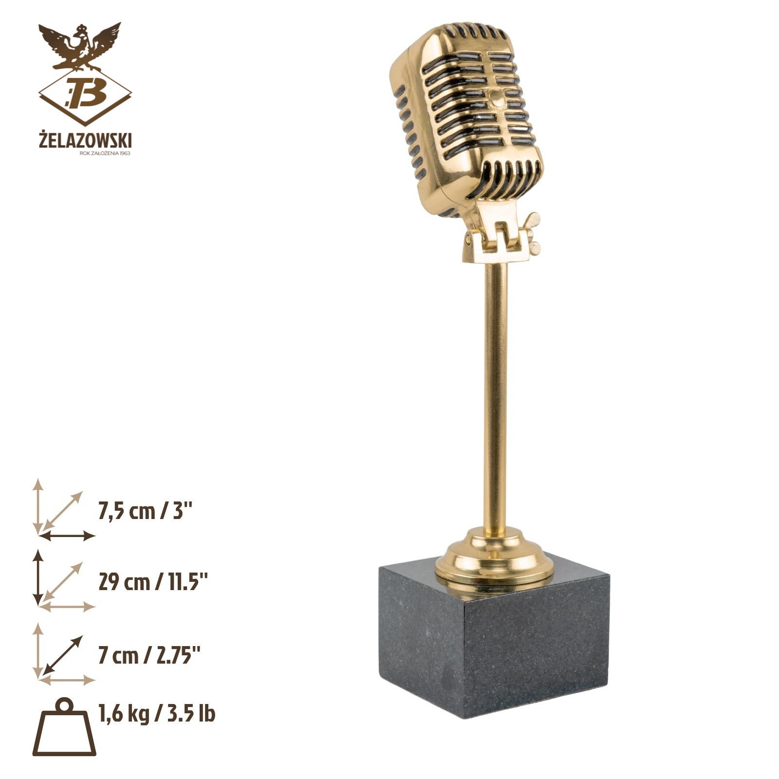 Vintage Microphone Statue, Gift for Musician, Granite Black Base ...
