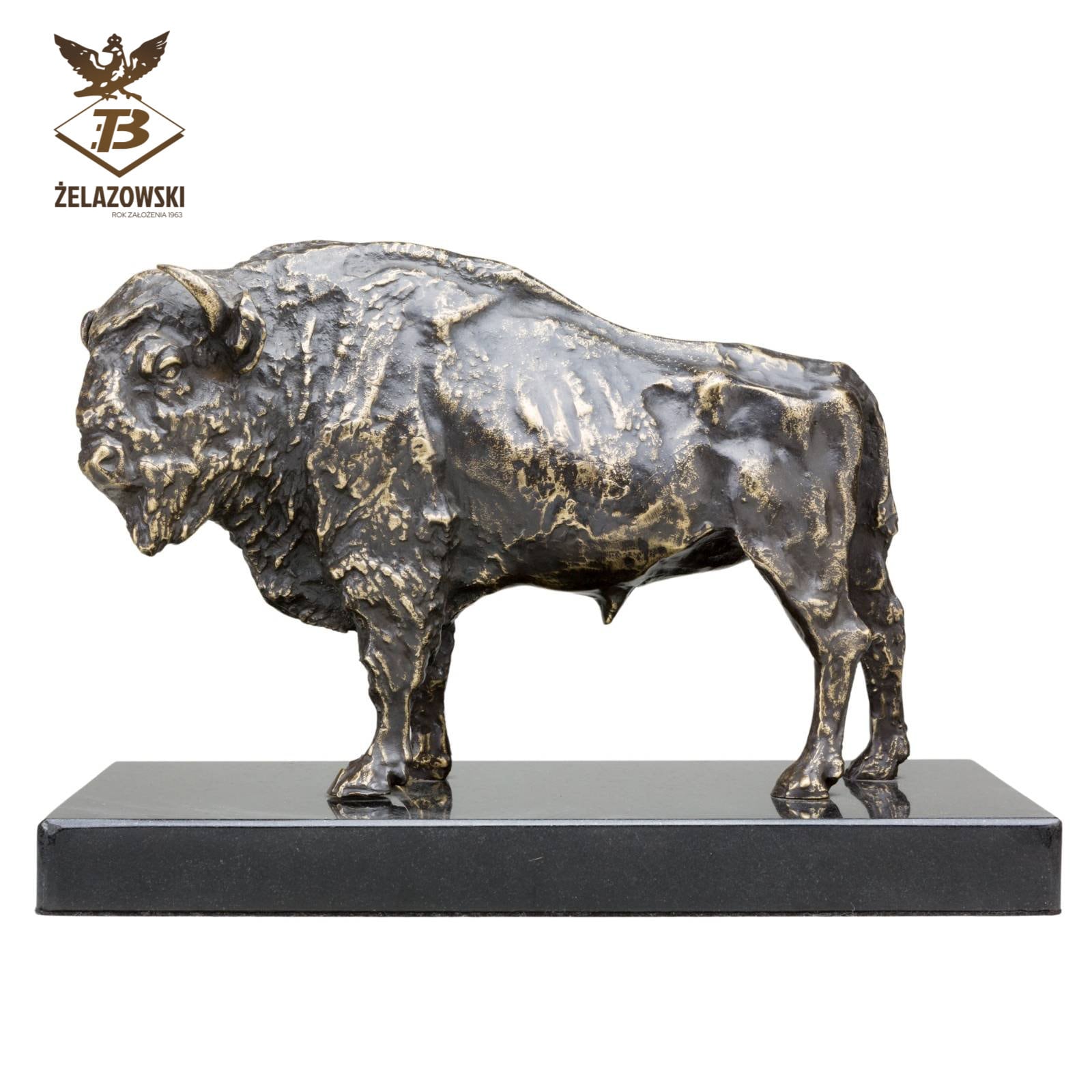 Vintage Brass Bison Sculpture, Marble or Granite Base, Patinated ...