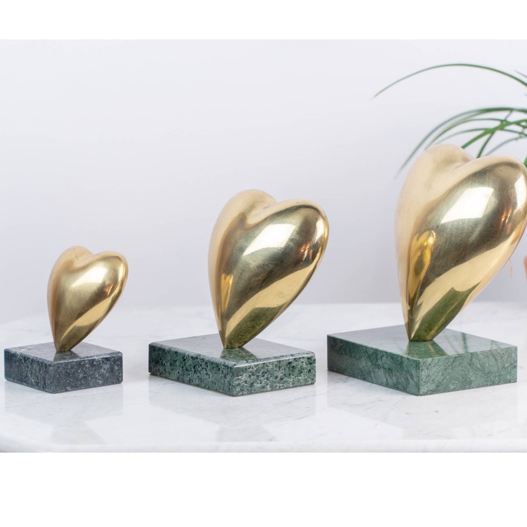 Polished Brass Heart Statue: Green Marble Base, Valentine's Gift - Etsy