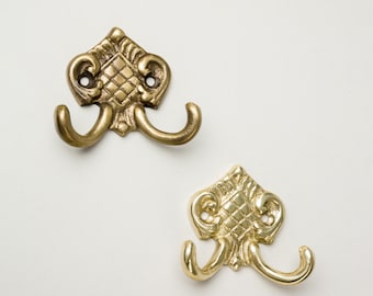 Vintage-inspired Brass Dual Hook: Artisan Wall Decor, Polished or ...